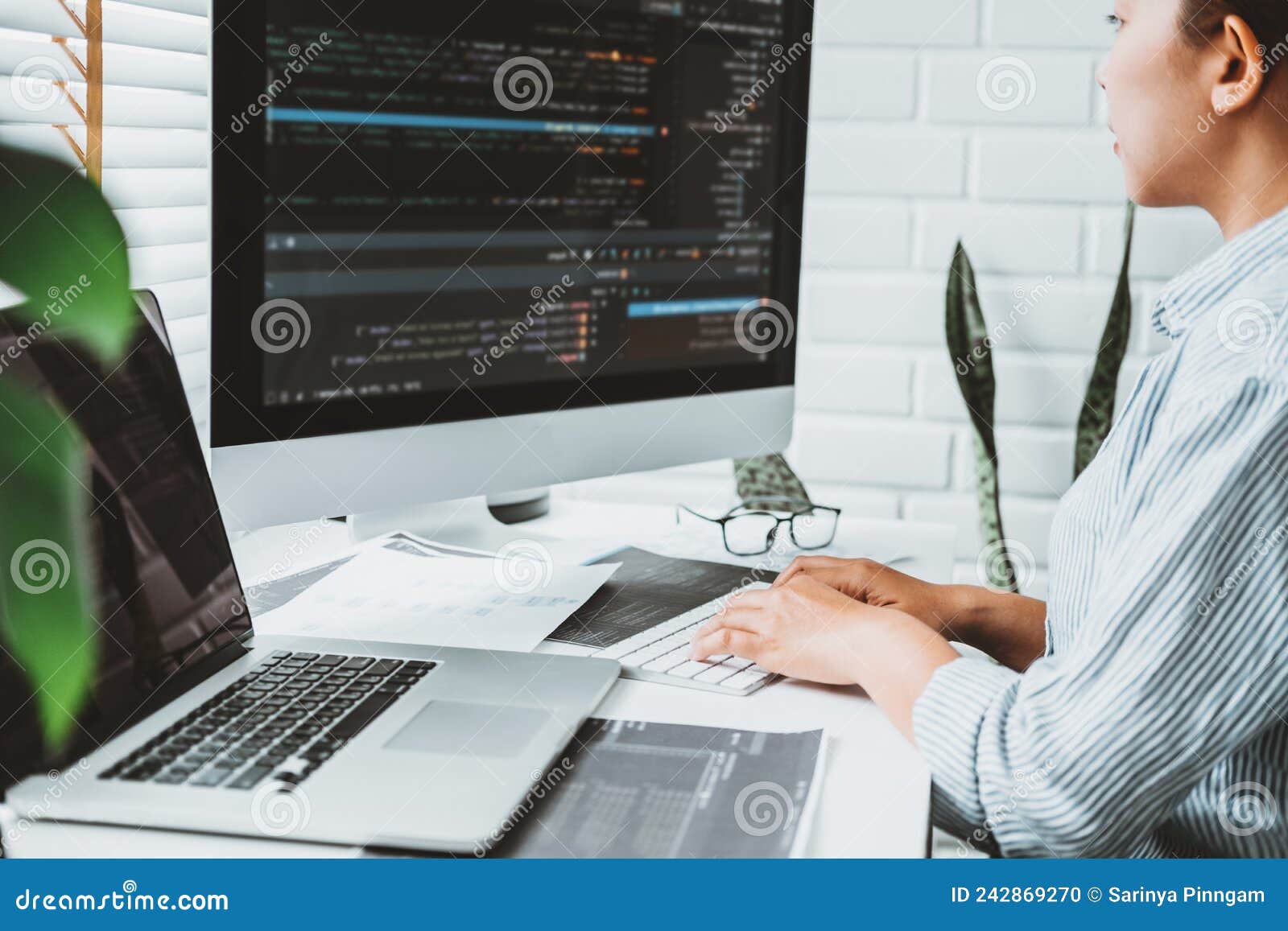 Developing Programmer Development Website Design and Coding Technologies Working at Home Stock ...