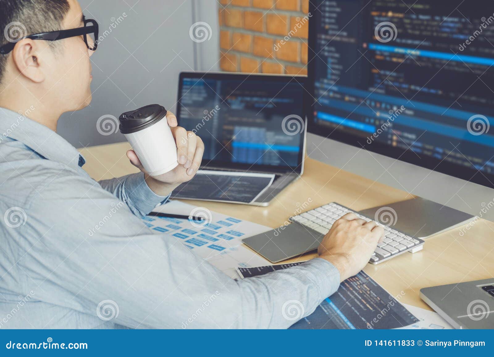 Developing Programmer Development Website Design And Coding Technologies Working At Software