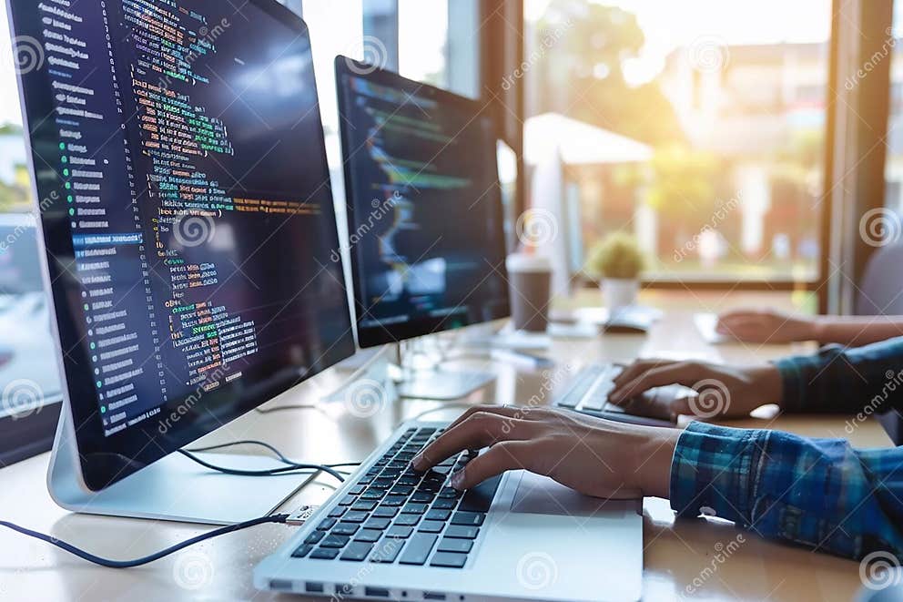 Developing Programmer Team Development Website Design and Coding Technologies Stock Illustration ...