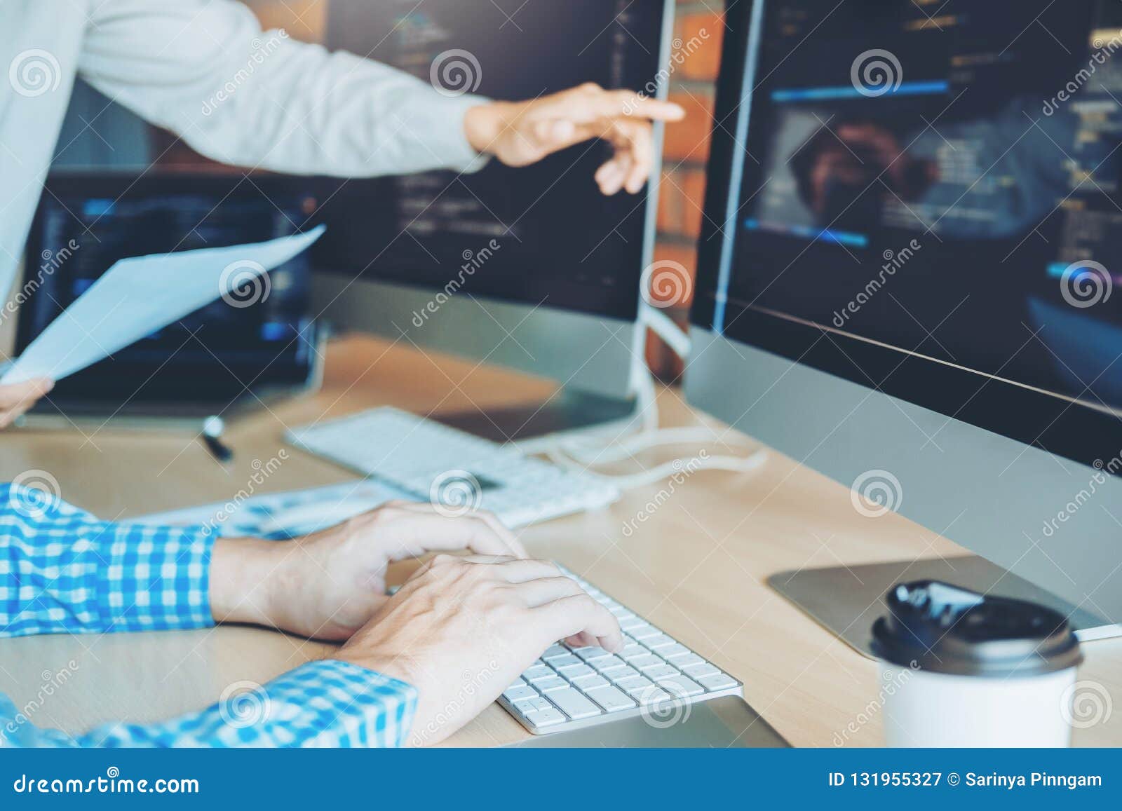 Developing Programmer Team Development Website Design And Coding Stock