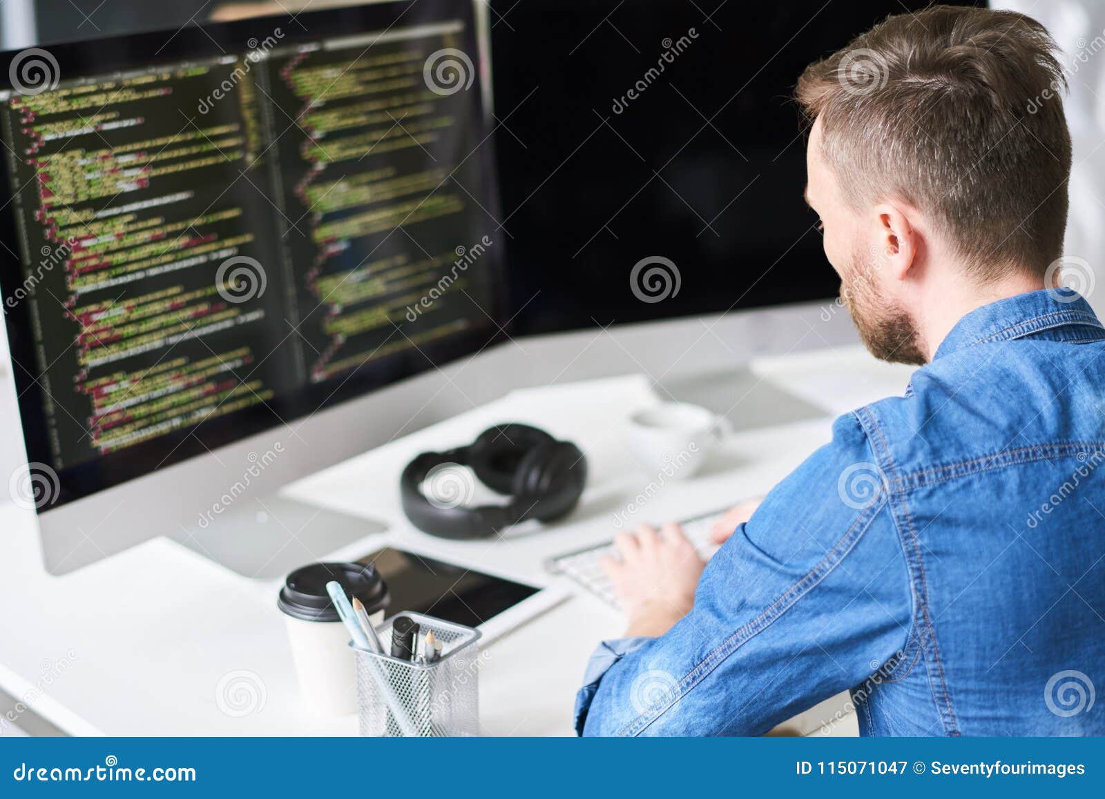 Developing Software on Computer Stock Image - Image of code, thoughtful ...