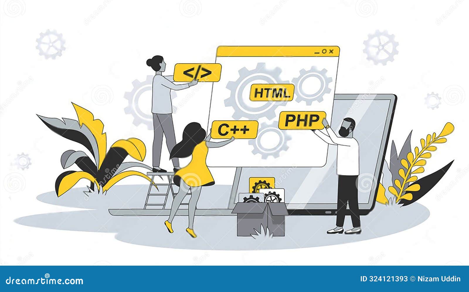 Developing Team Concept in Flat Design with People Stock Illustration ...