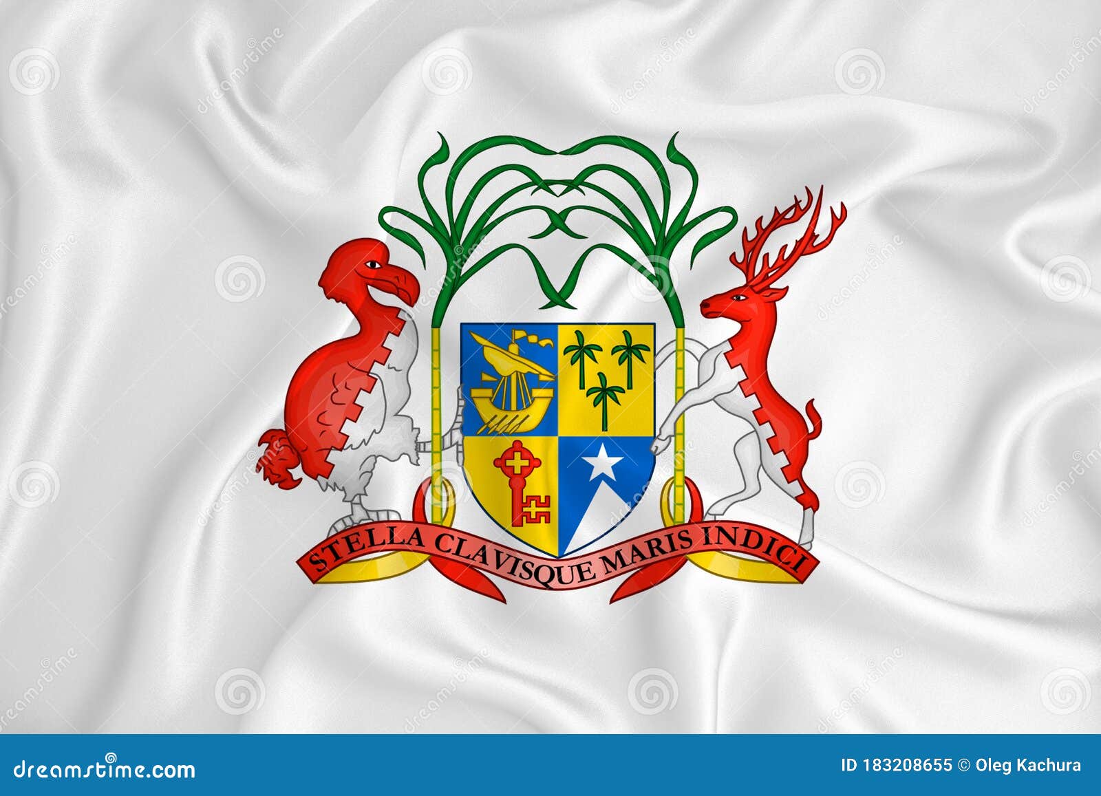 A Developing White Flag With The Coat Of Arms Of Mauritius Country