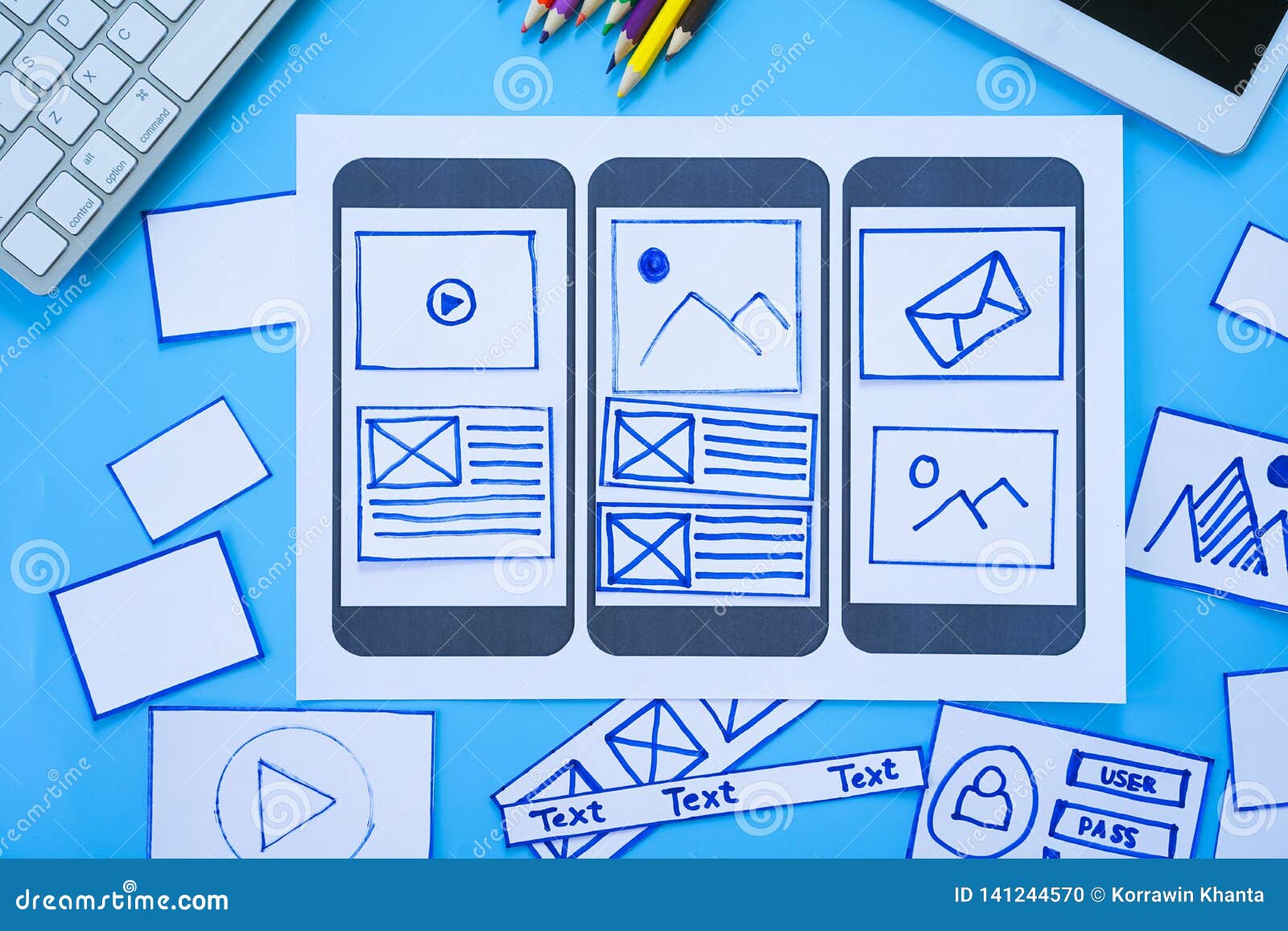 Developing Wireframe Sketch Layout Design Mockup on Smartphone,tablet ...