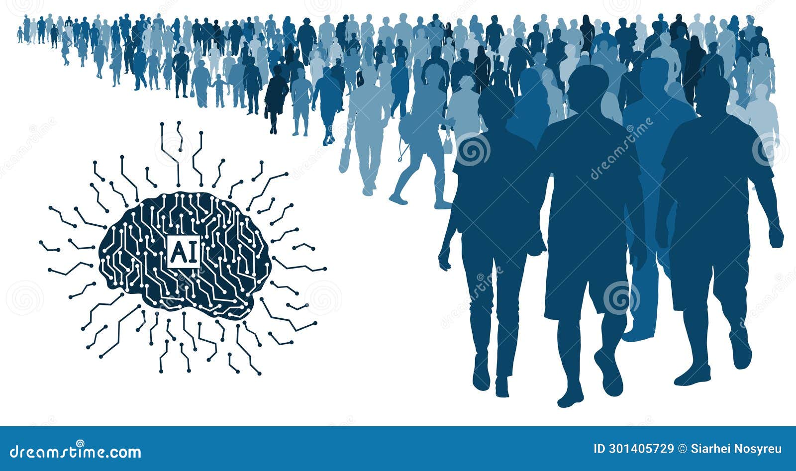 Development of Artificial Intelligence and Crowd of People, Silhouette ...