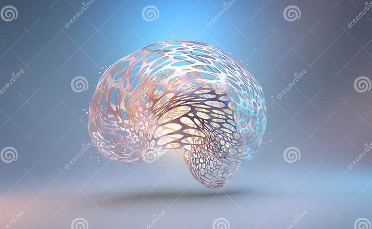 Synthetic Brain, AI, Mind, Neural Network 3D Illustration Stock ...