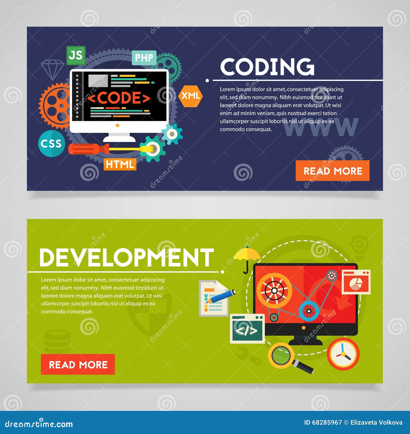 Development And Coding Concept Banners Stock Vector Illustration Of