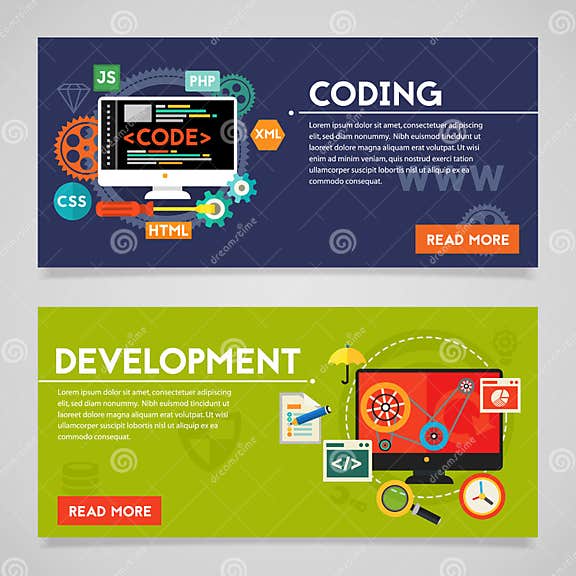 Development and Coding Concept Banners Stock Vector - Illustration of application, learning ...