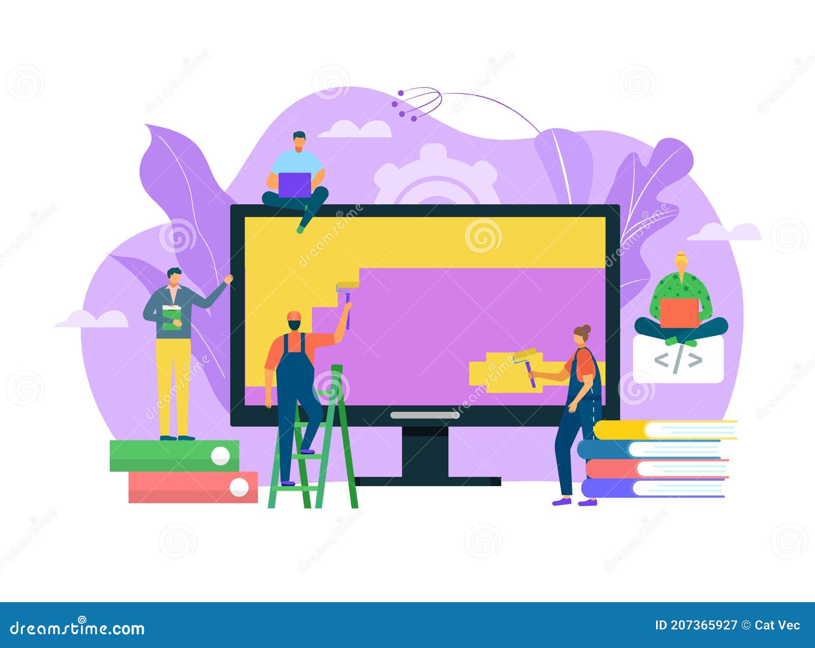 Teamwork Develop Social Media Content Vector Illustration, Cartoon Flat ...