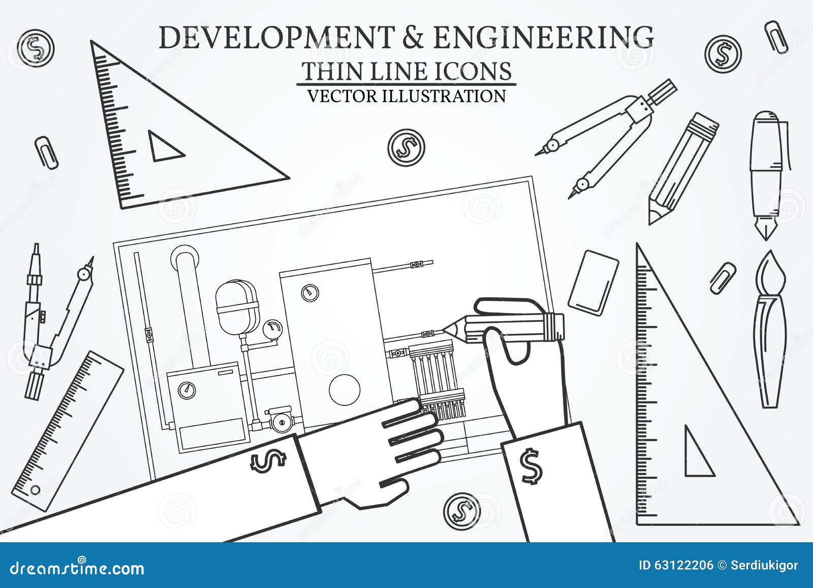 Blueprints With Boiler Room. Engineering Construction Drawings. Vector ...