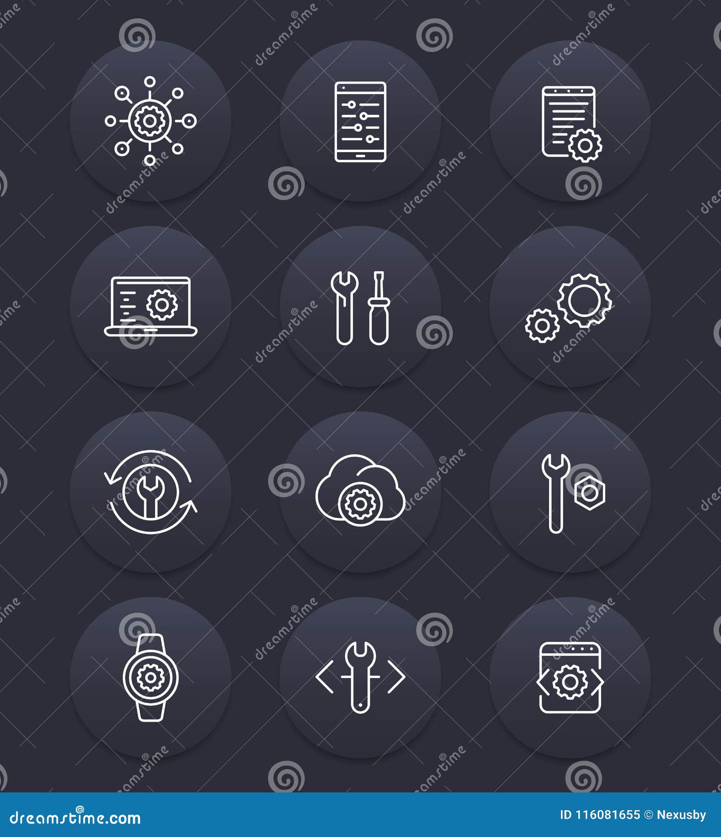 Development, Settings, Configuration Line Icons Stock Vector ...