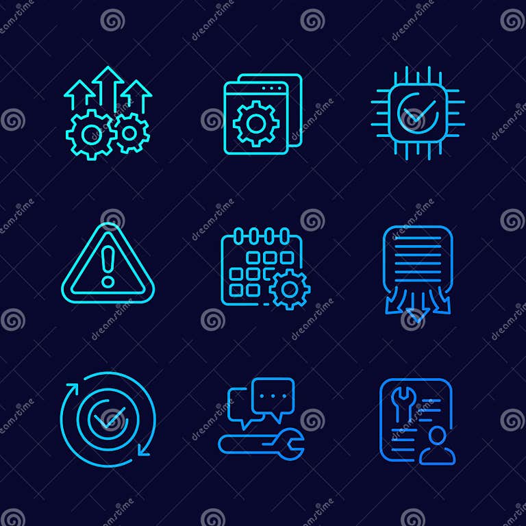 Development, Hardware and Protocols Line Icons Set Stock Vector - Illustration of performance ...