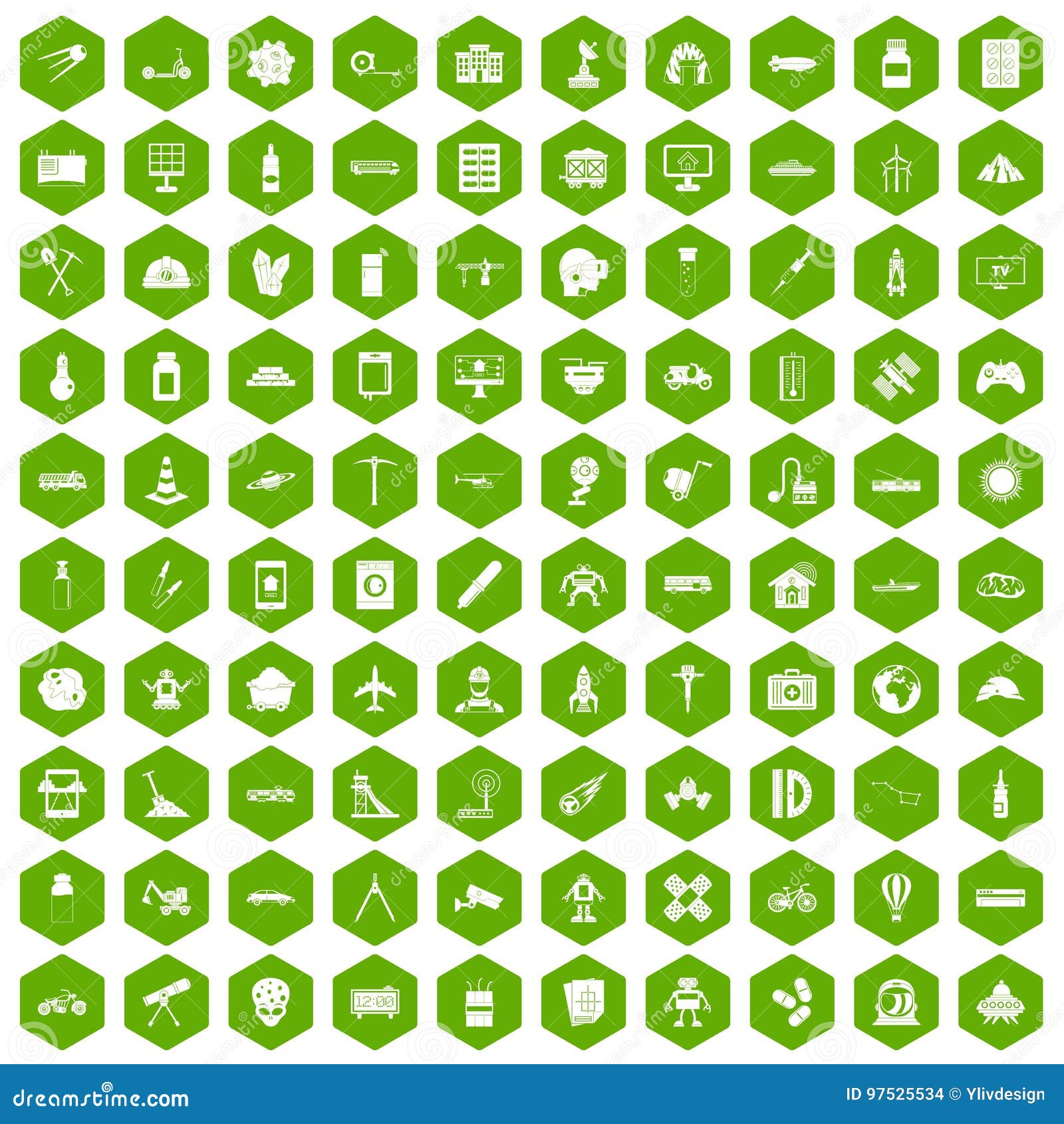 100 Development Icons Hexagon Green Stock Vector - Illustration of case ...