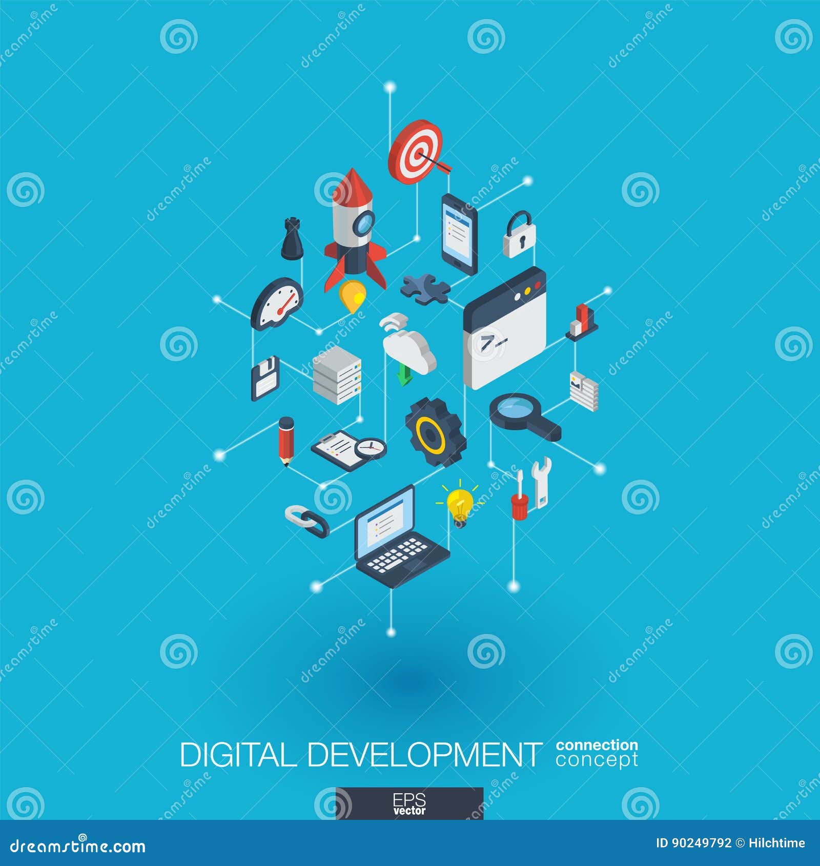 Development Integrated 3d Web Icons. Digital Network Isometric Concept ...