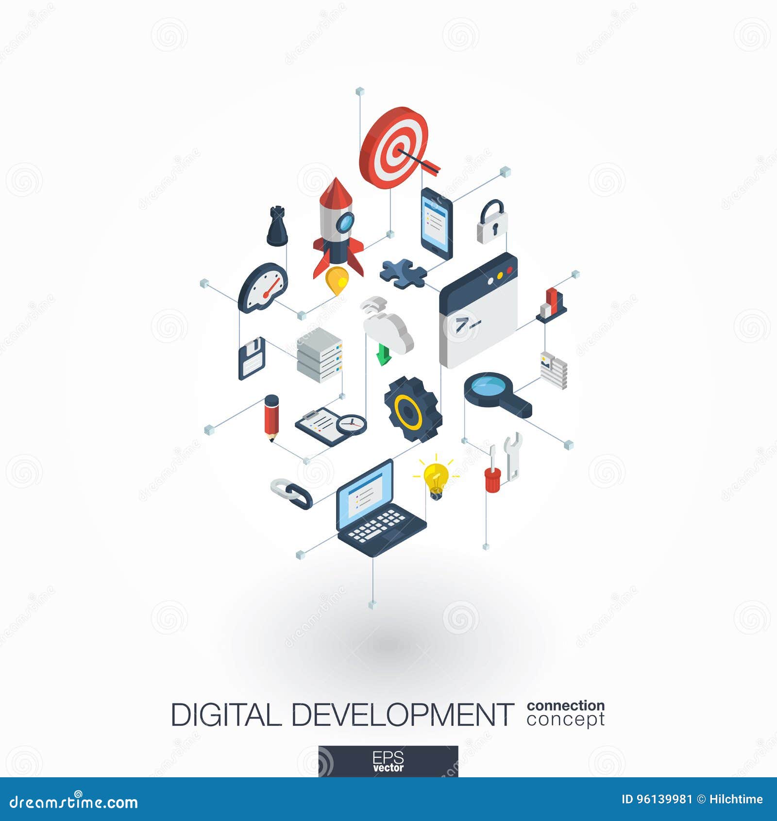 Development Integrated 3d Web Icons. Digital Network Isometric Concept ...