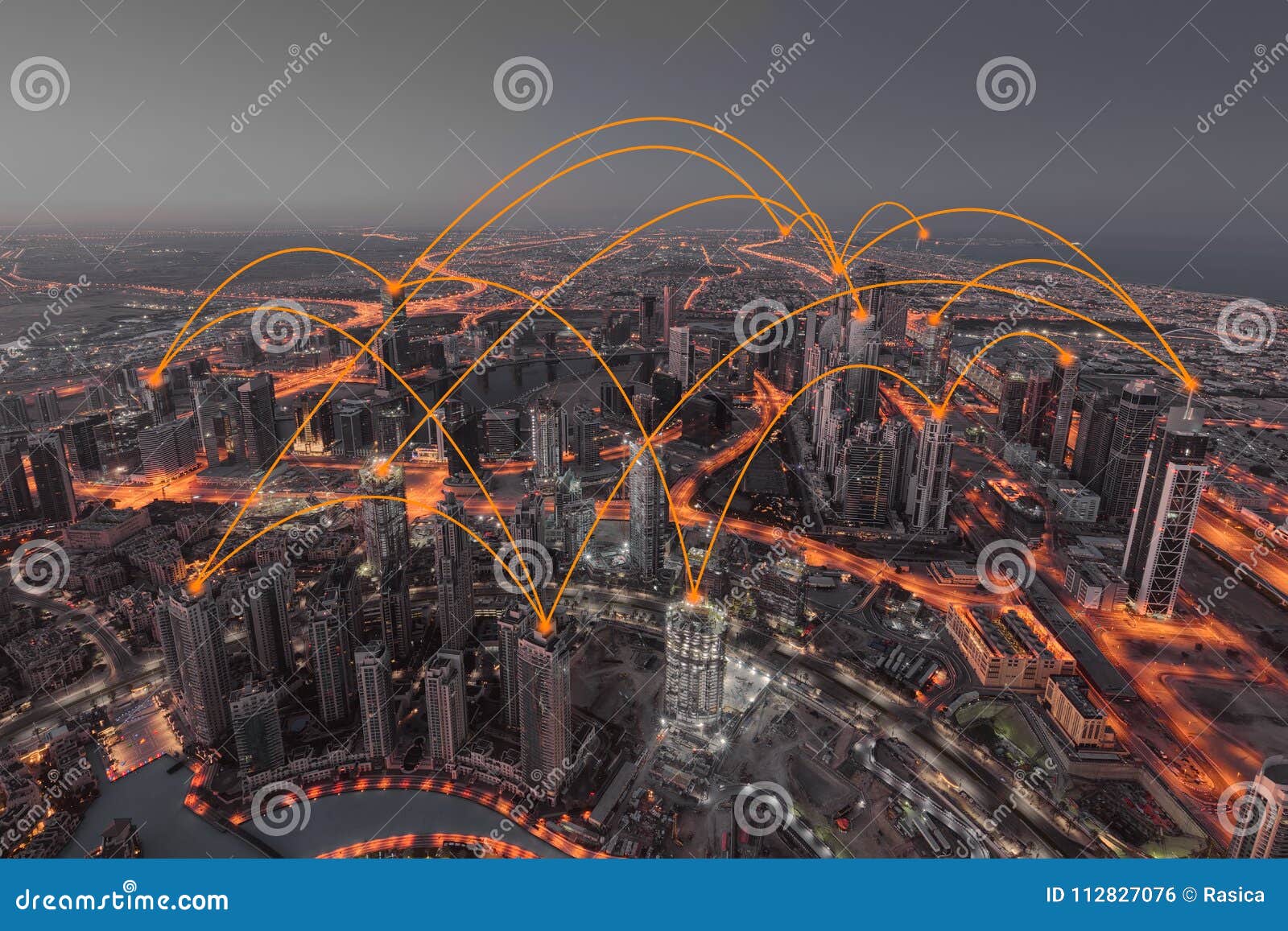 Development of Internet Web Networks Across the Modern Town Stock Photo ...