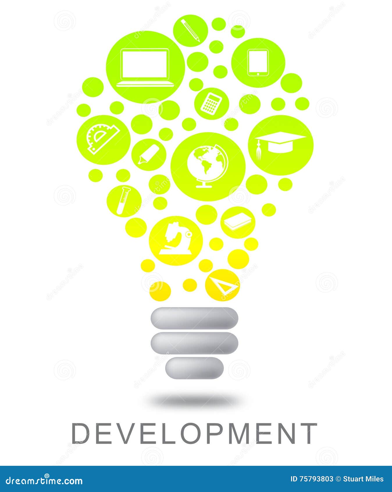 Development Lightbulb Means Power Source and Bright Stock Illustration ...