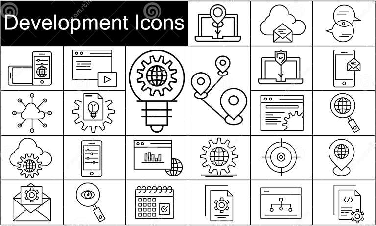 Development Line Icon Set Vector Image Stock Vector - Illustration of file, email: 225839775