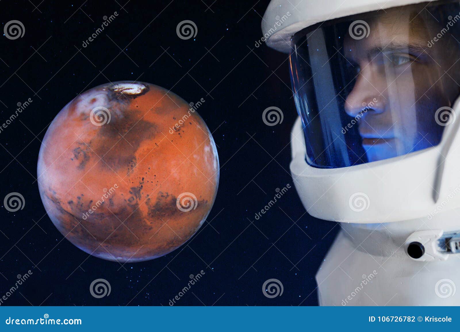 Development of Mars, Concept. Astronaut, Looking at the Planet Mars ...