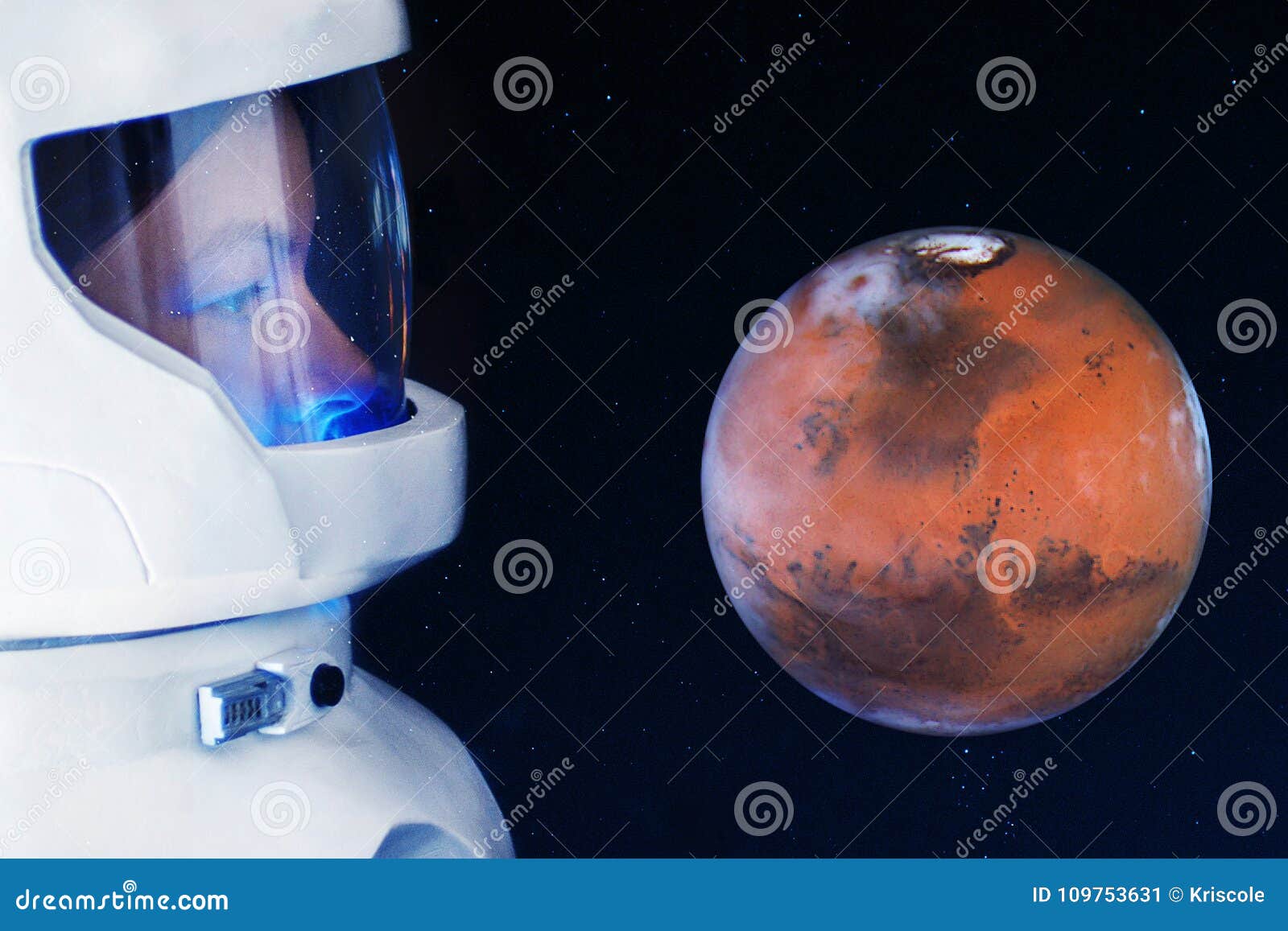 Development of Mars, Concept. Astronaut, Looking at the Planet Mars ...