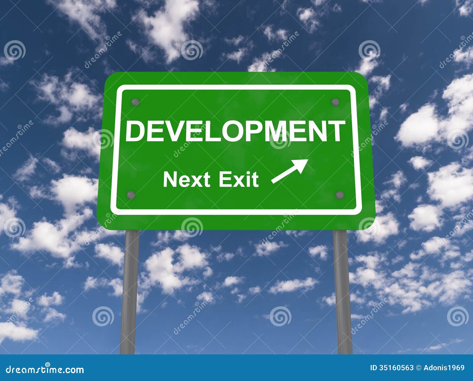 Development next exit sign stock image. Image of pointing - 35160563