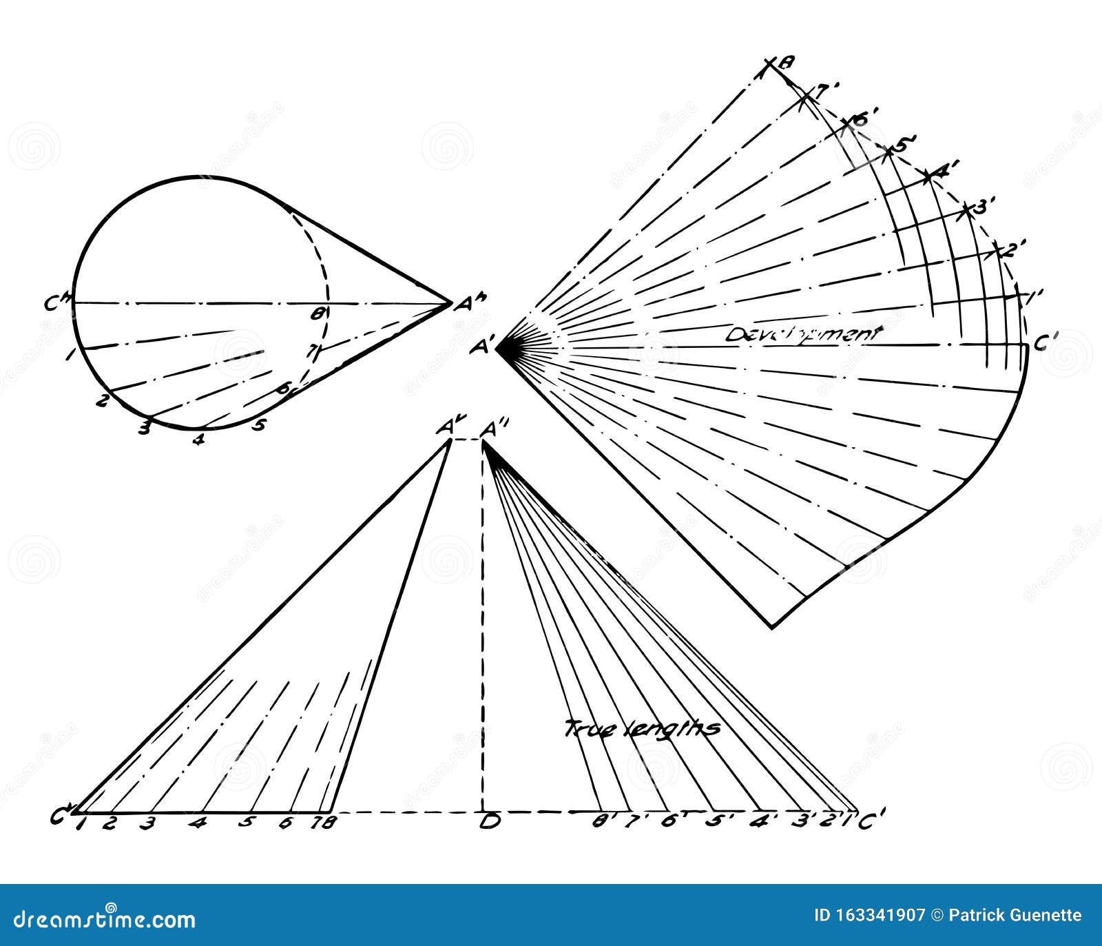 Development of Oblique Cone by Triangulation Vintage Illustration Stock ...