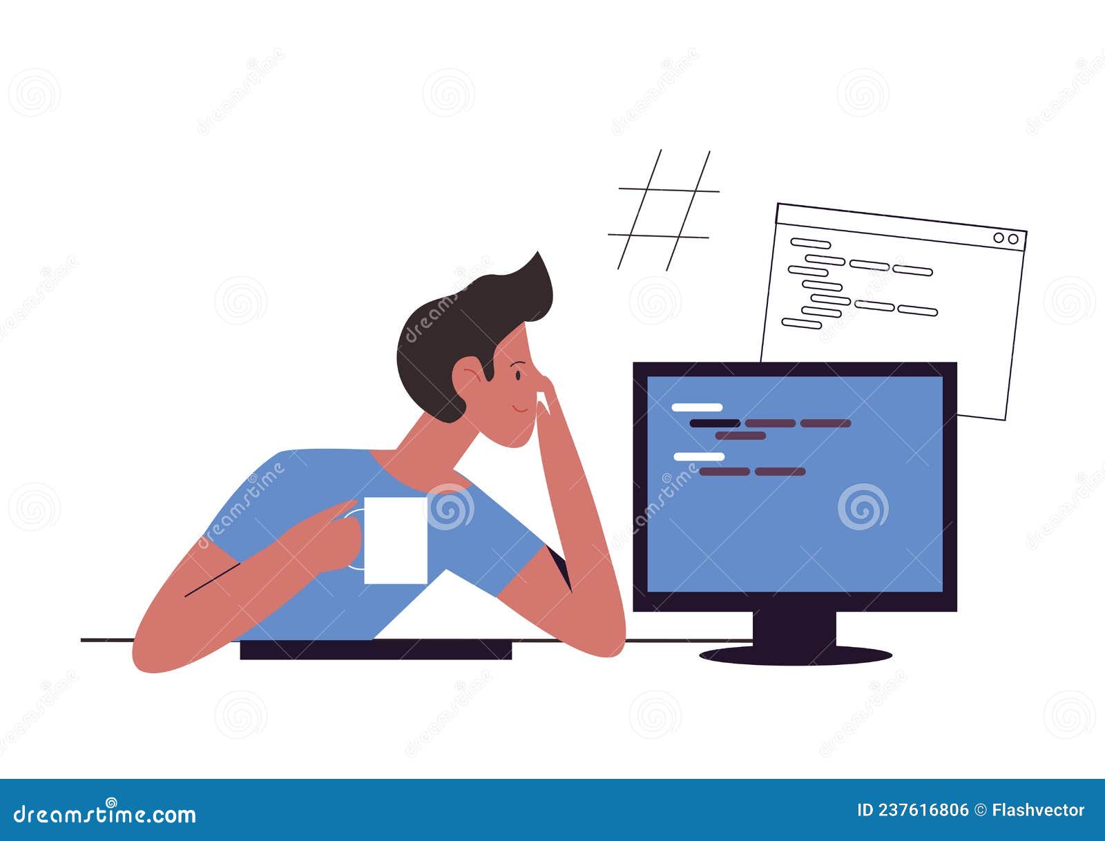 Development Software Engineer Analyzing Code with Coffee Mug Stock ...
