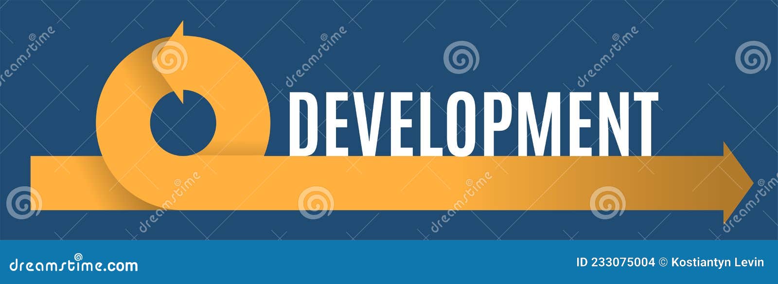 Development Spiral Twisted Orange Arrow with Shadows on Blue Background ...