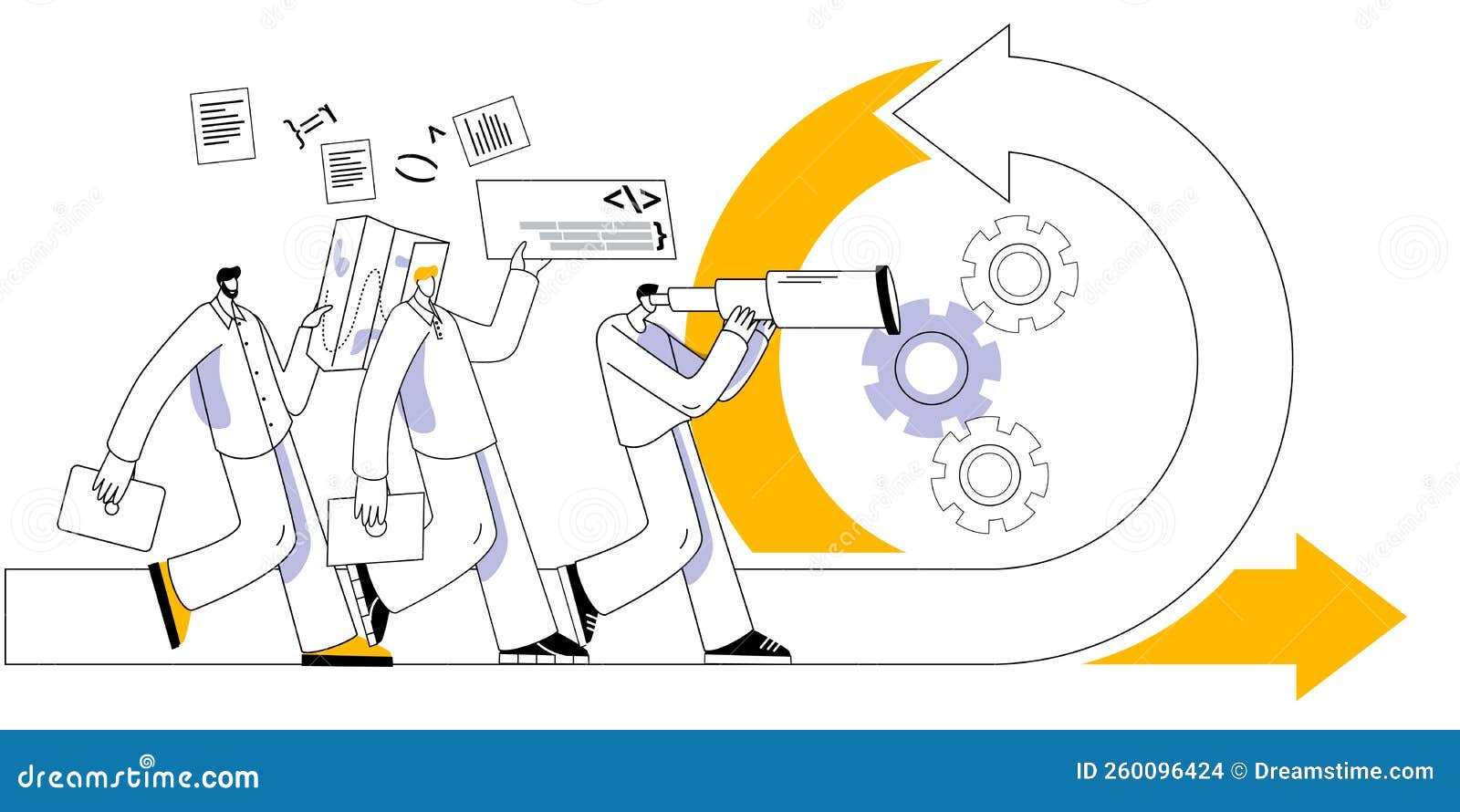 Man Follows An Arrow Pointing Forward. Career Advancement And Future ...