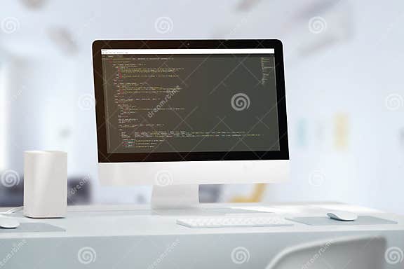 Development Team Office Concept. Computer Display with Java Code Editor ...