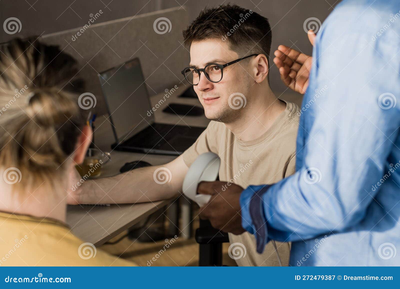 It Development Team Working on VR Project. Man Wearing VR Headset ...