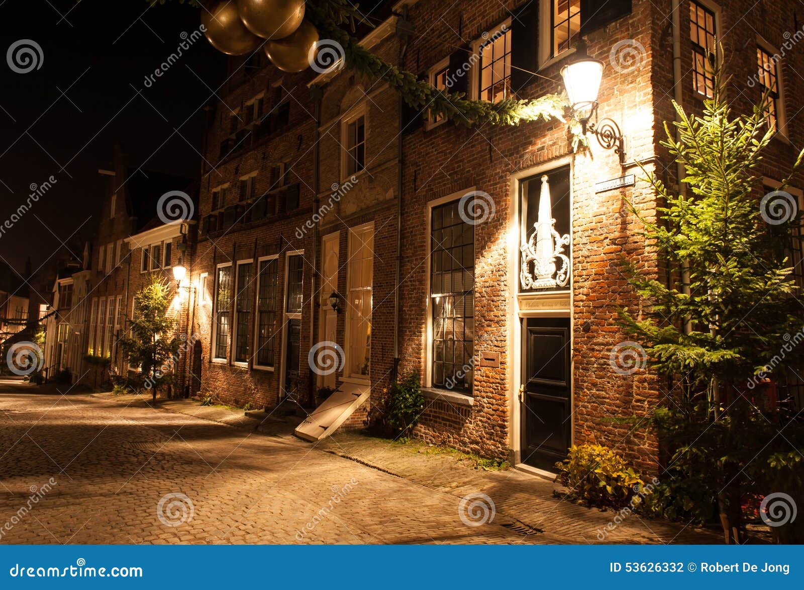 Deventer at Night in a Dickens Street Stock Photo - Image of ...