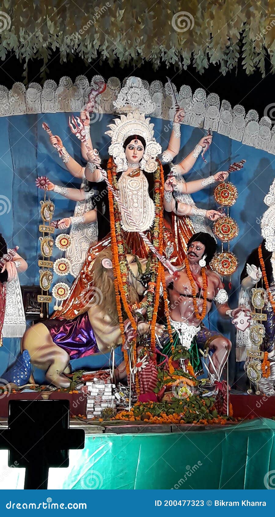 Devi Durga Killing the Devil with Her Sphere. Stock Image - Image of ...