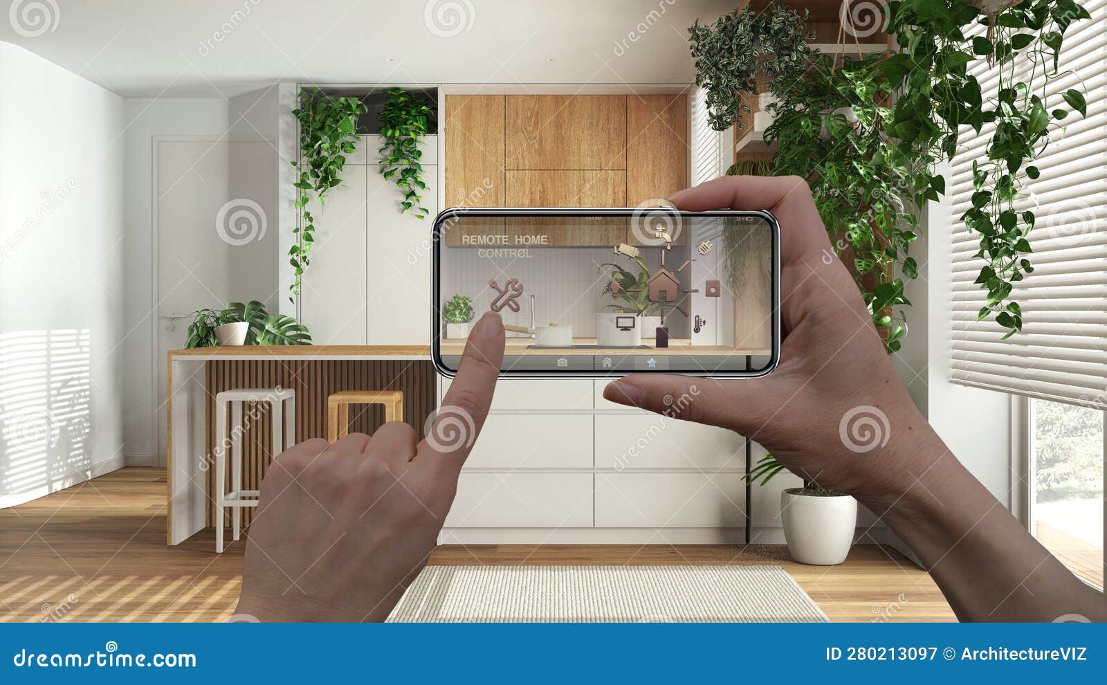 Device with App Icons. Smart Home Control Concept, Hand Controlling ...