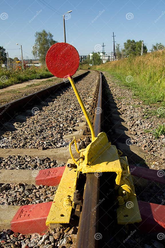 The Device Blocking the Movement of Trains on the Railway Tracks Stock ...