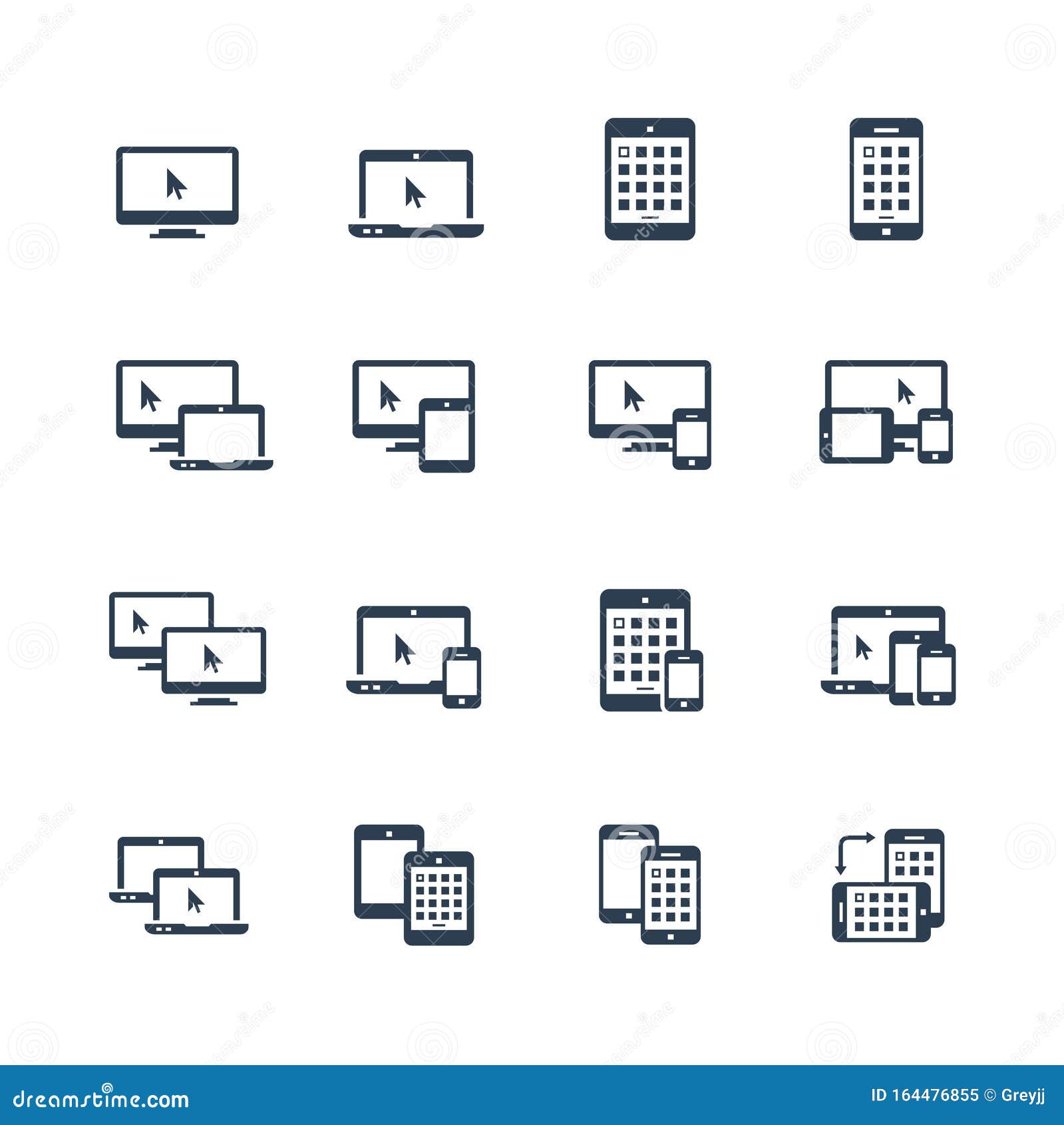 Device Icons - Smartphone, Tablet, Laptop and Desktop Computers Stock ...