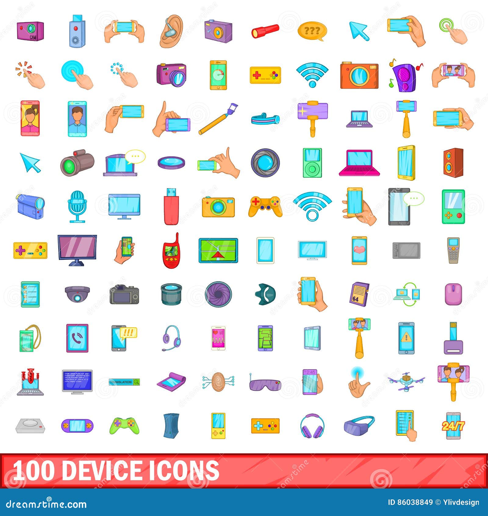 100 Device Icons Set, Cartoon Style Stock Vector - Illustration of lamp ...