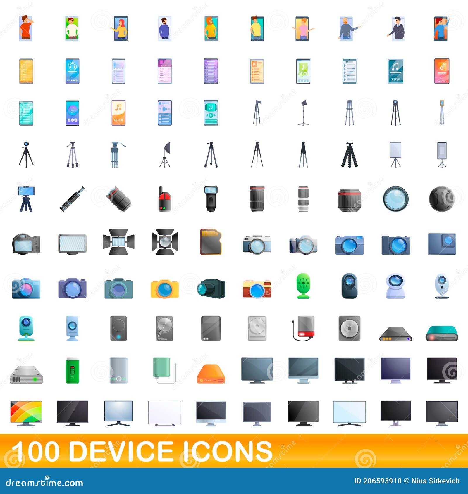 100 Device Icons Set, Cartoon Style Stock Illustration - Illustration ...