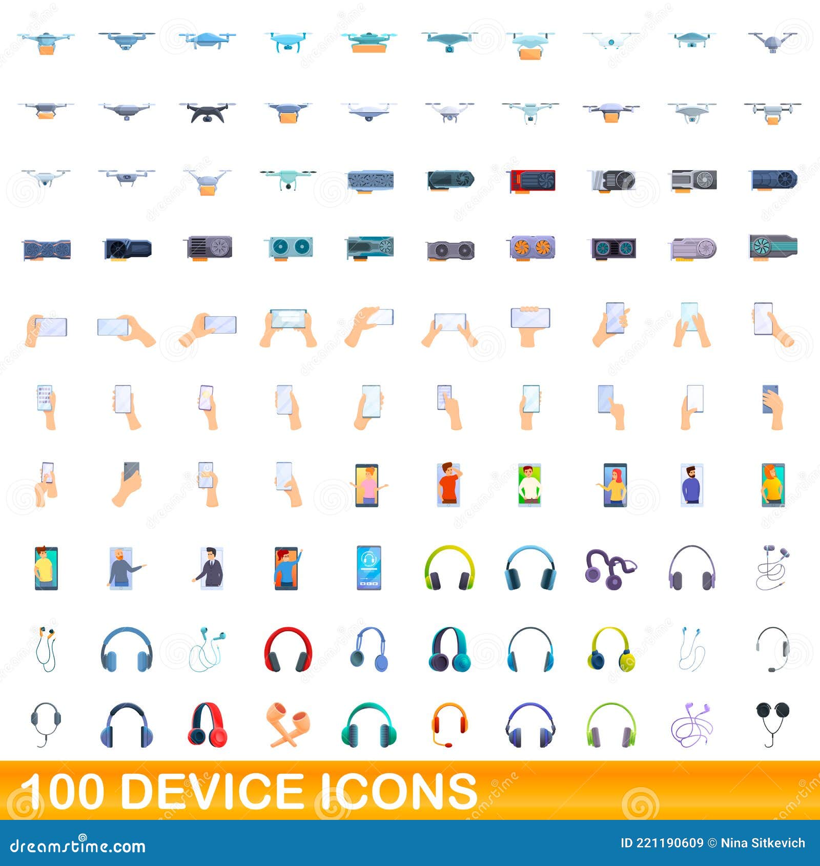 100 Device Icons Set, Cartoon Style Stock Vector - Illustration of ...