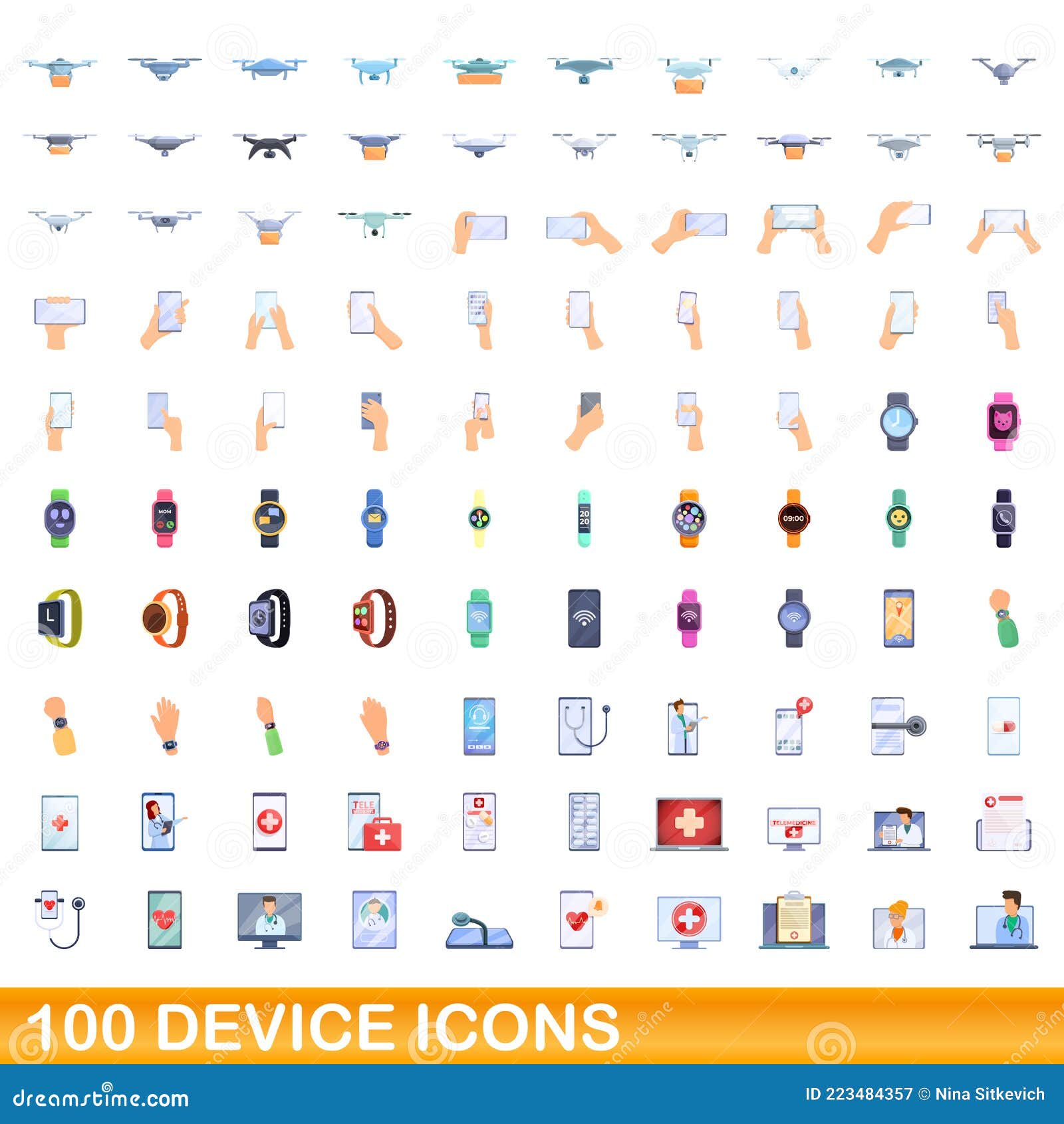 100 Device Icons Set, Cartoon Style Stock Vector - Illustration of ...