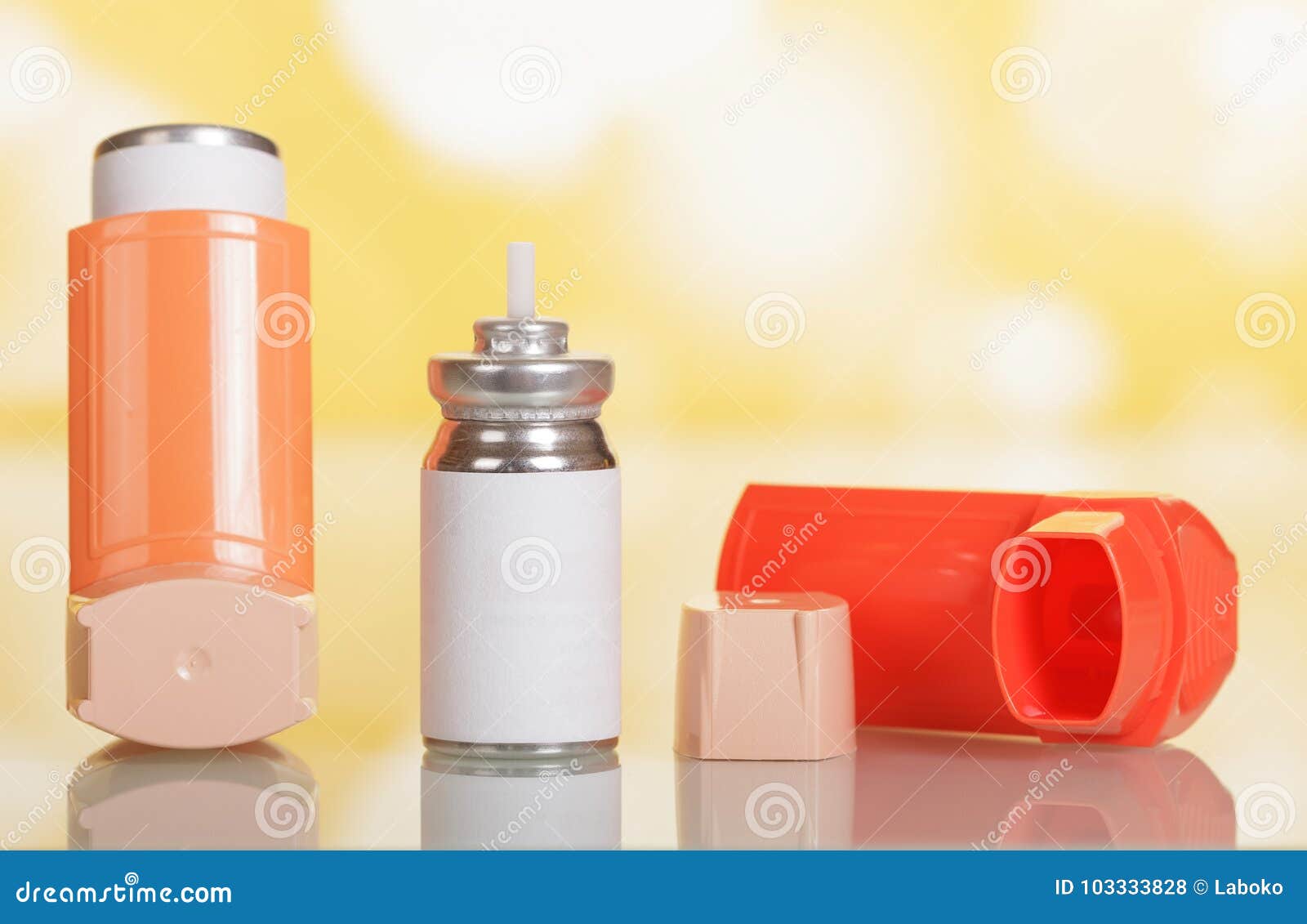 Device for Inhalation and Capsule with Medicine on Yellow Stock Photo ...