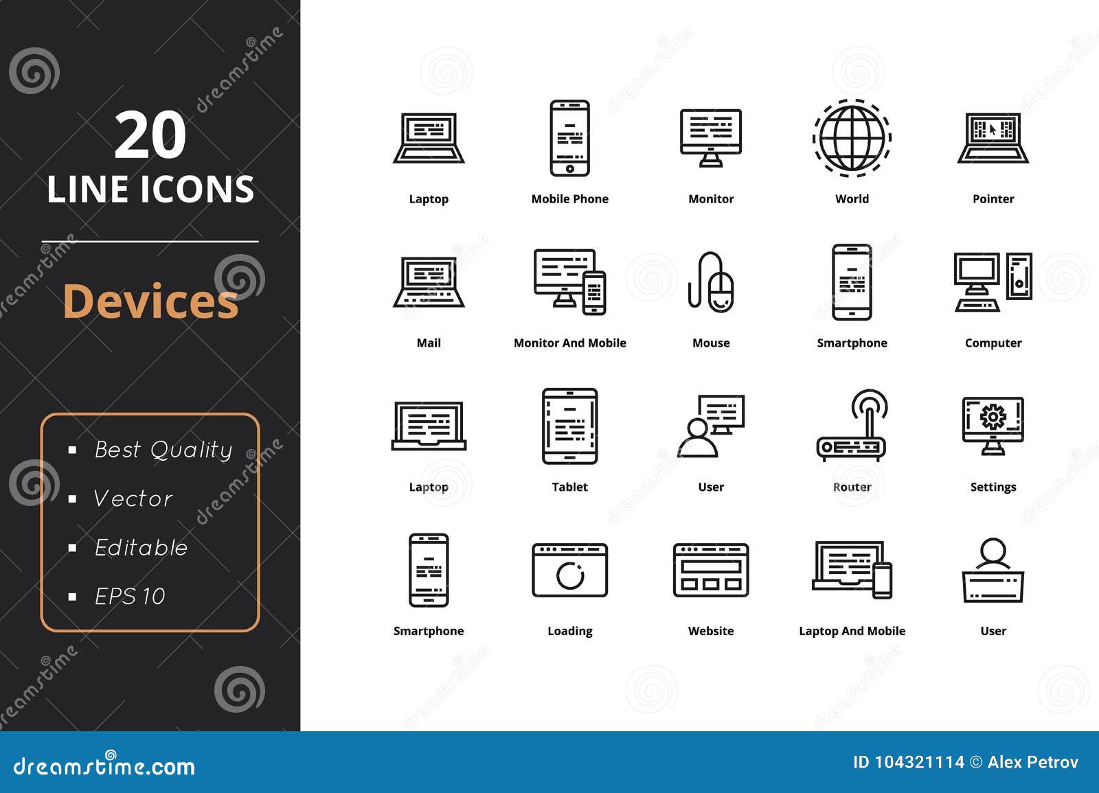 20 Device Line Icons stock illustration. Illustration of internet ...