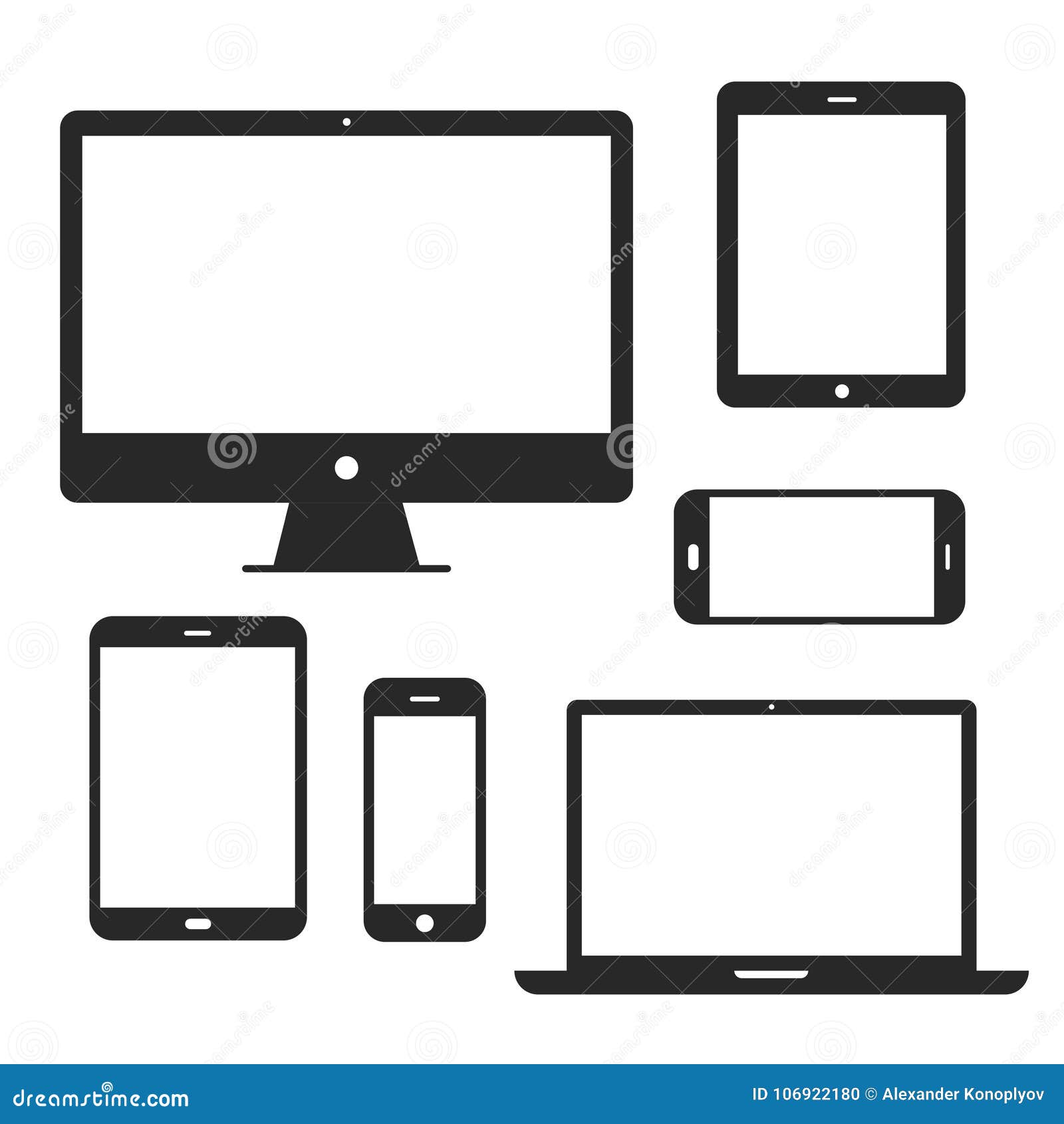 Device Screen Mockup. Smartphone, Tablet, Laptop And Monoblock Monitor ...
