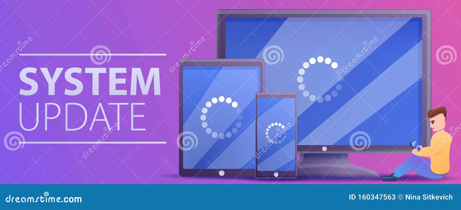 Device System Update Concept Banner, Cartoon Style Stock Vector ...