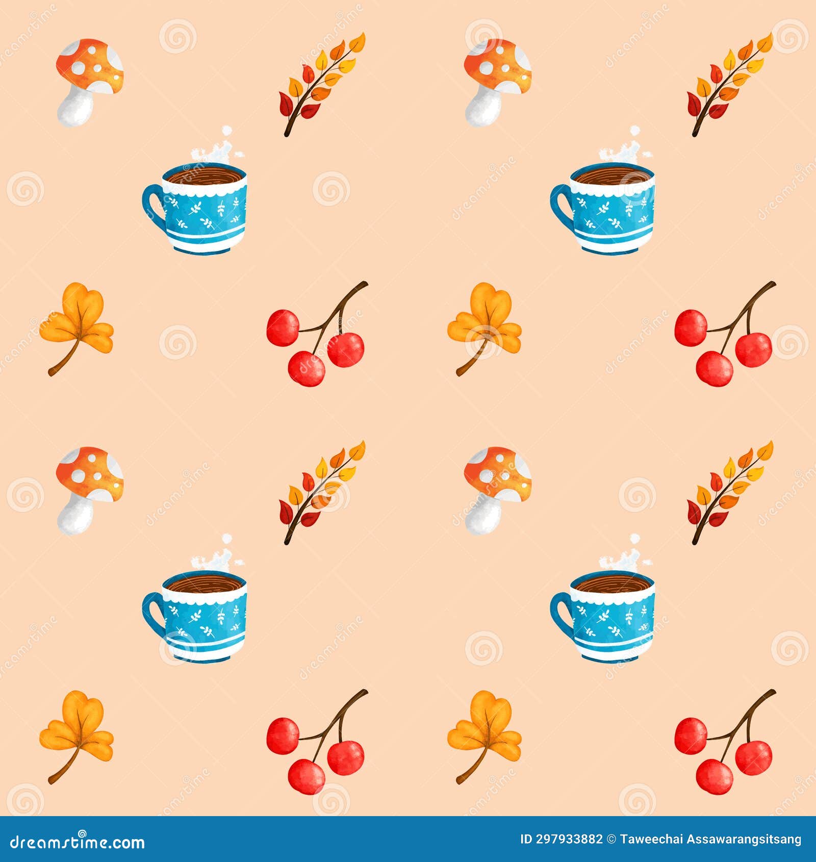 Tea Nature Floral Autumn Season Pattern Design Stock Illustration ...