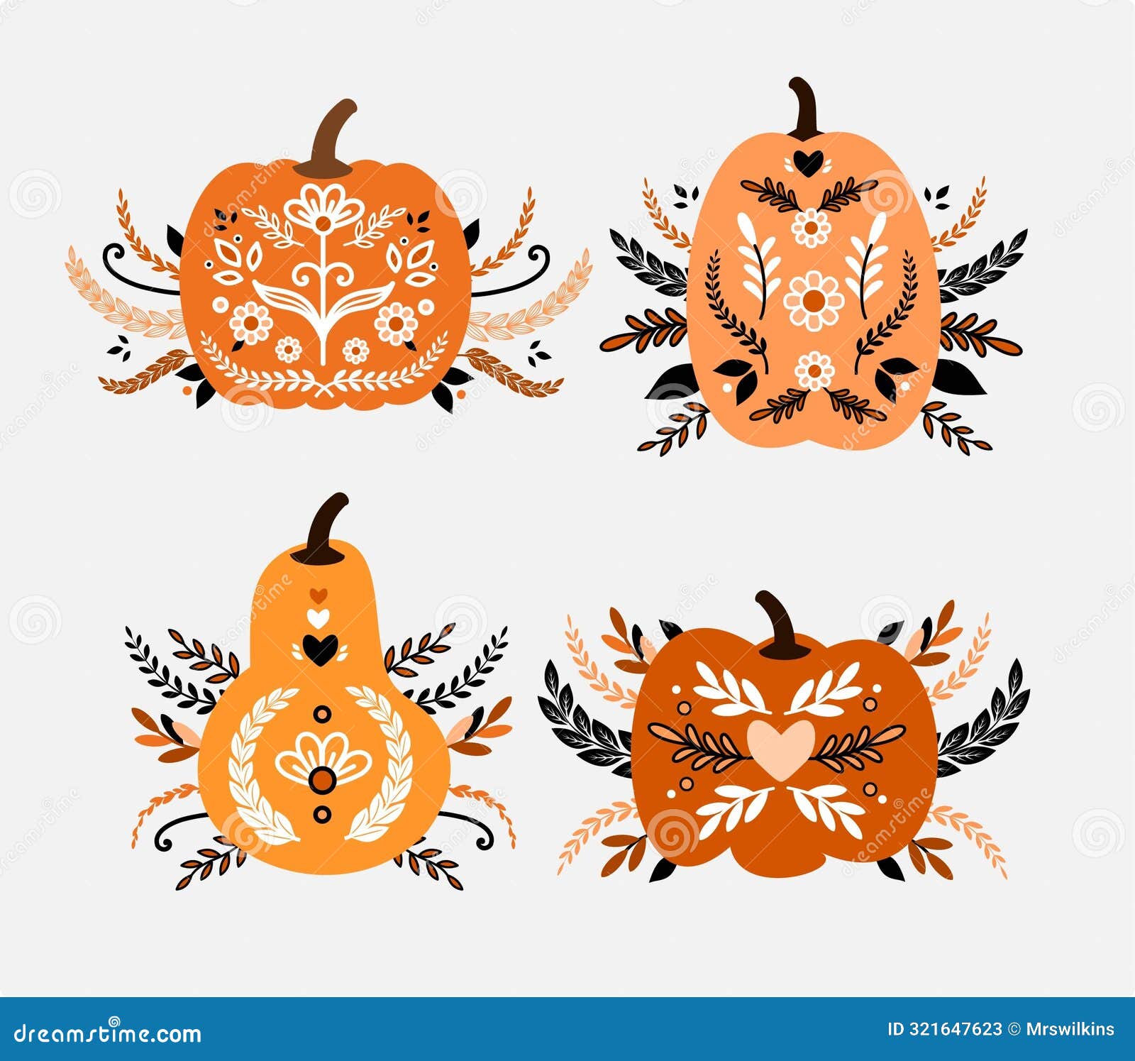 Folky Fall Beautiful Illustration of a Folk Style Fall Pumpkin Vector ...