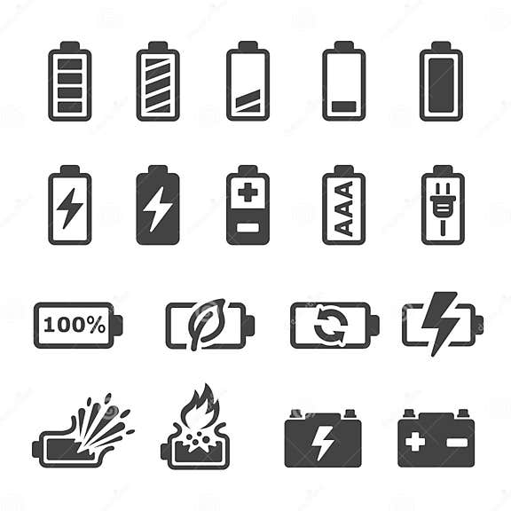 Battery icon set stock vector. Illustration of component - 136589945