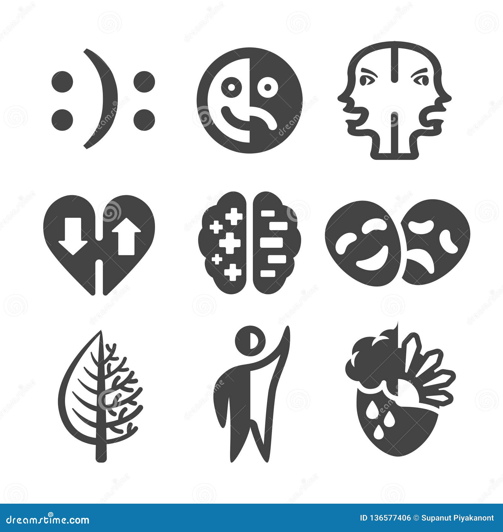 Bipolar disorder icon set stock vector. Illustration of health - 136577406
