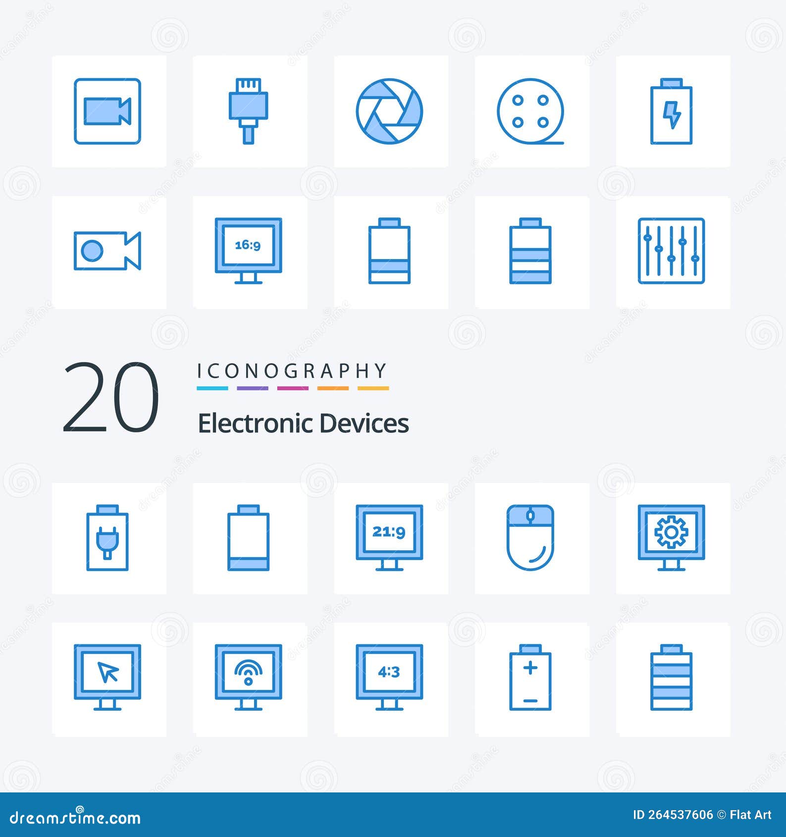 20 Devices Blue Color Icon Pack Like Display Video Focus Record ...