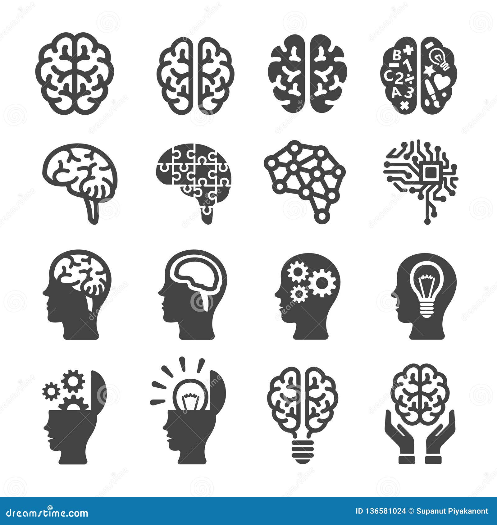 Brain Icon. Vector Black Line Brain Symbol Isolated On White Background ...